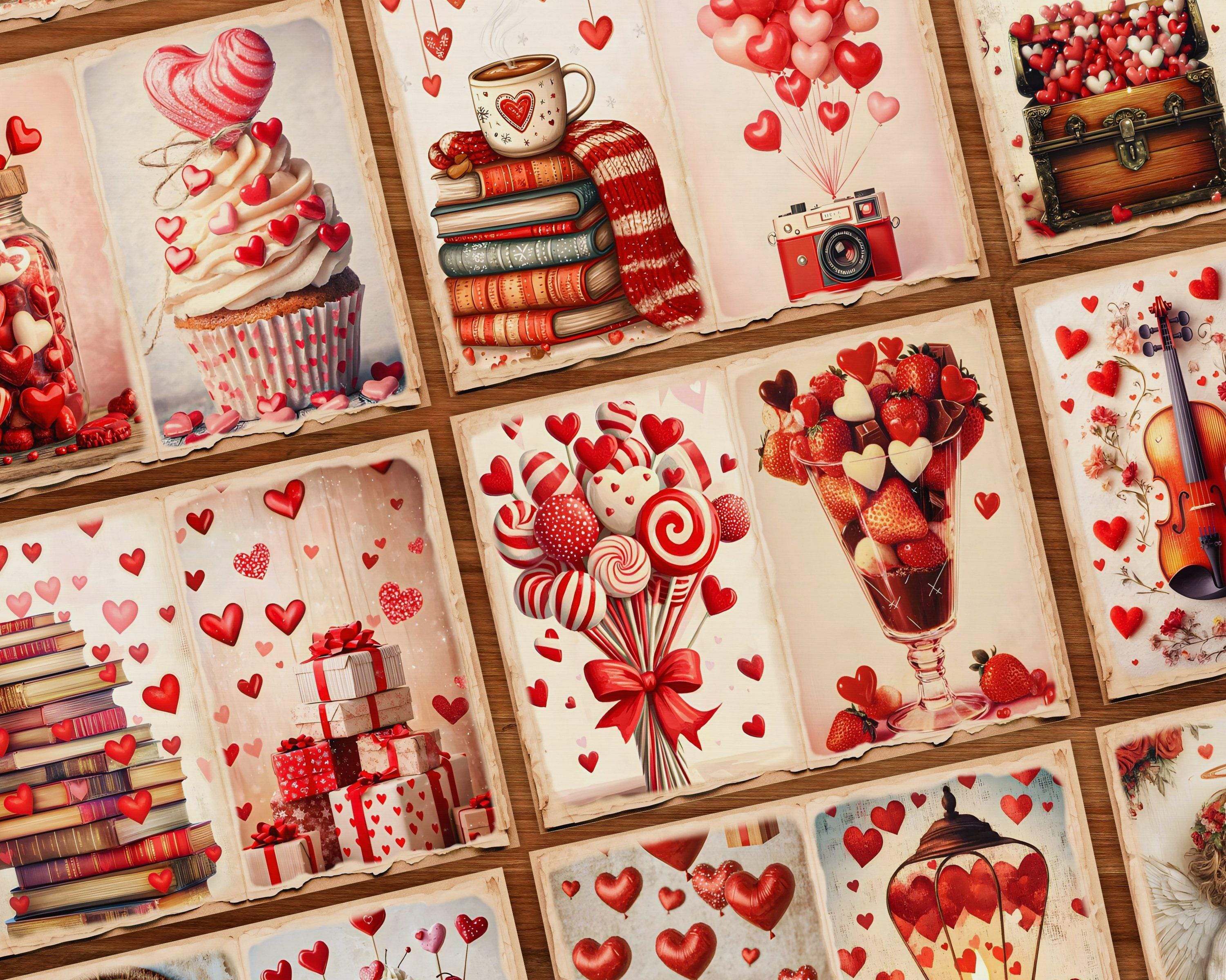 Valentines Day Junk Journal, Love Heart Printable Ephemera Page ...