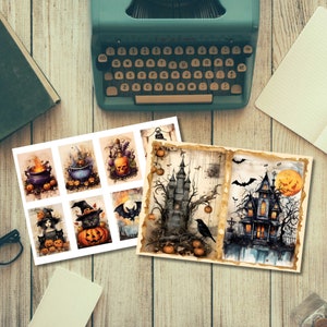Spooky Halloween Junk Journal Pages - Halloween Scene, Mixed Media ...