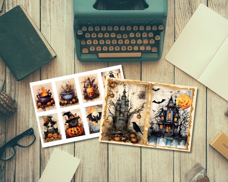 Spooky Halloween Junk Journal Pages - Halloween Scene, Mixed Media ...