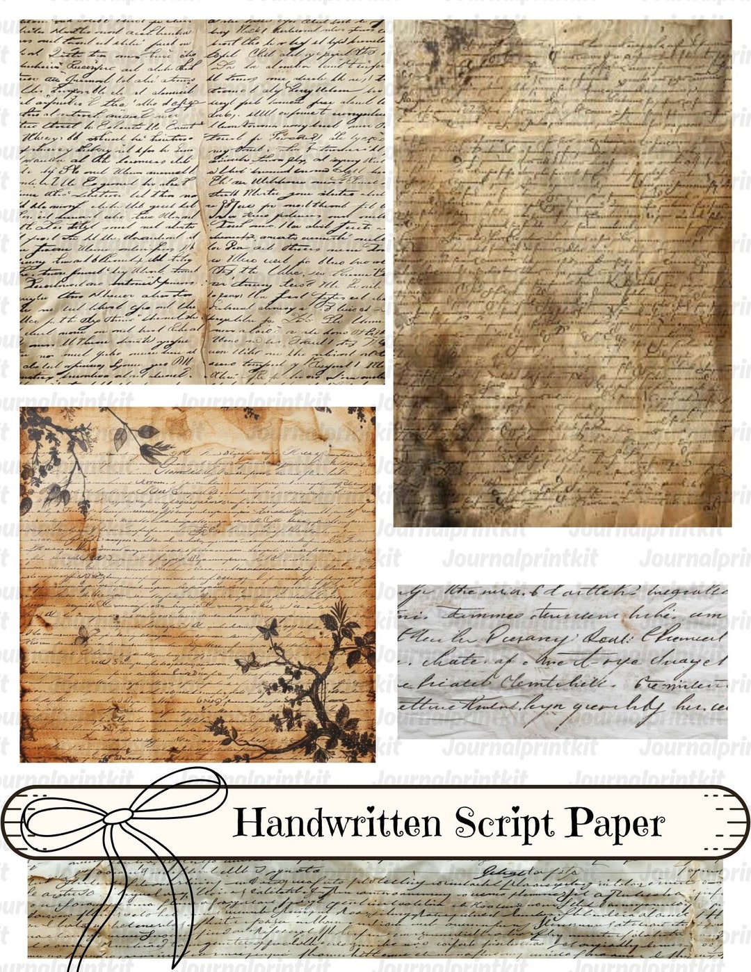 Handwritten Script Printable Paper, Vintage Journal Paper, Junk ...