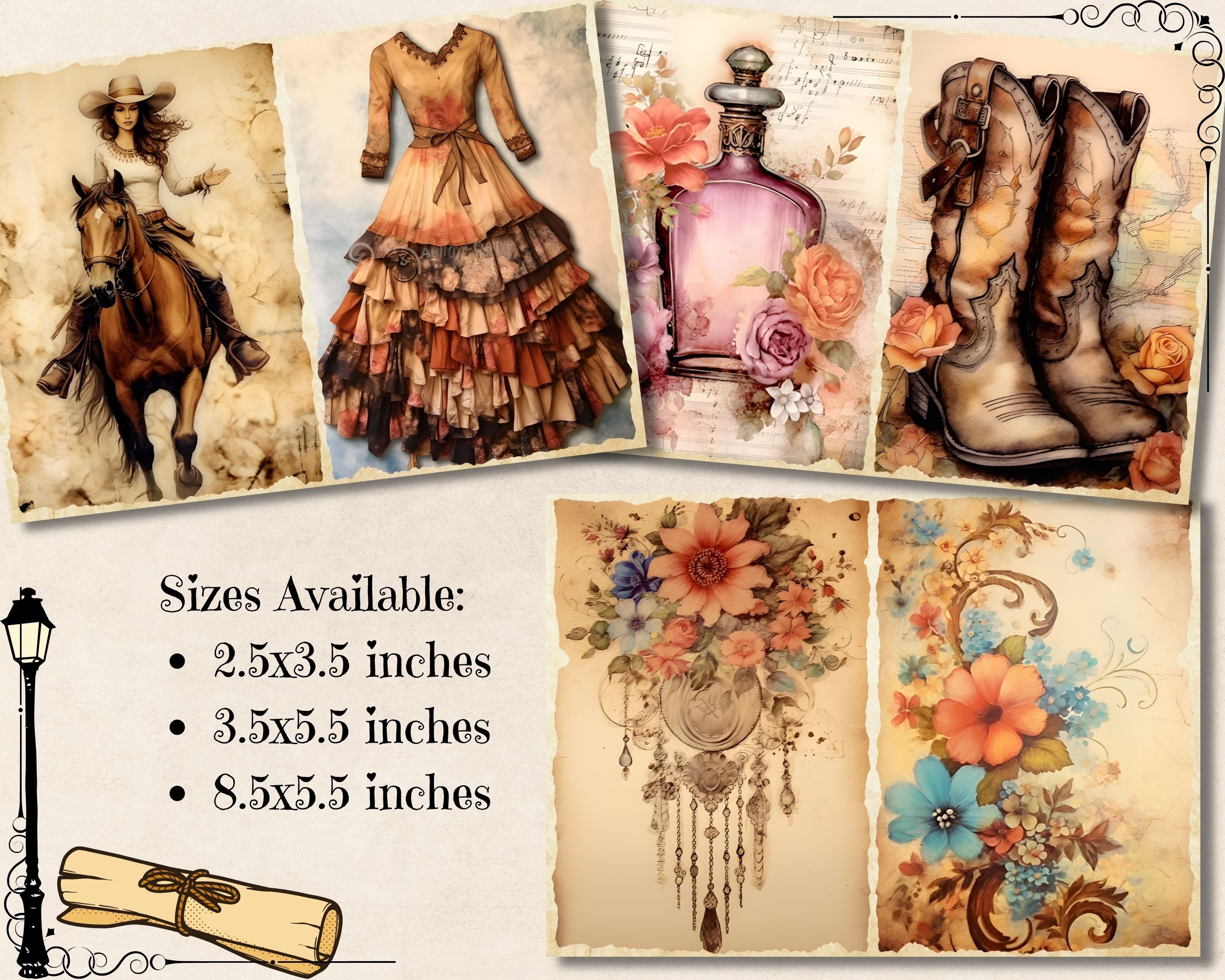 Western Junk Journal Pages, Printable Ephemera Paper, Scrapbooking Kit ...