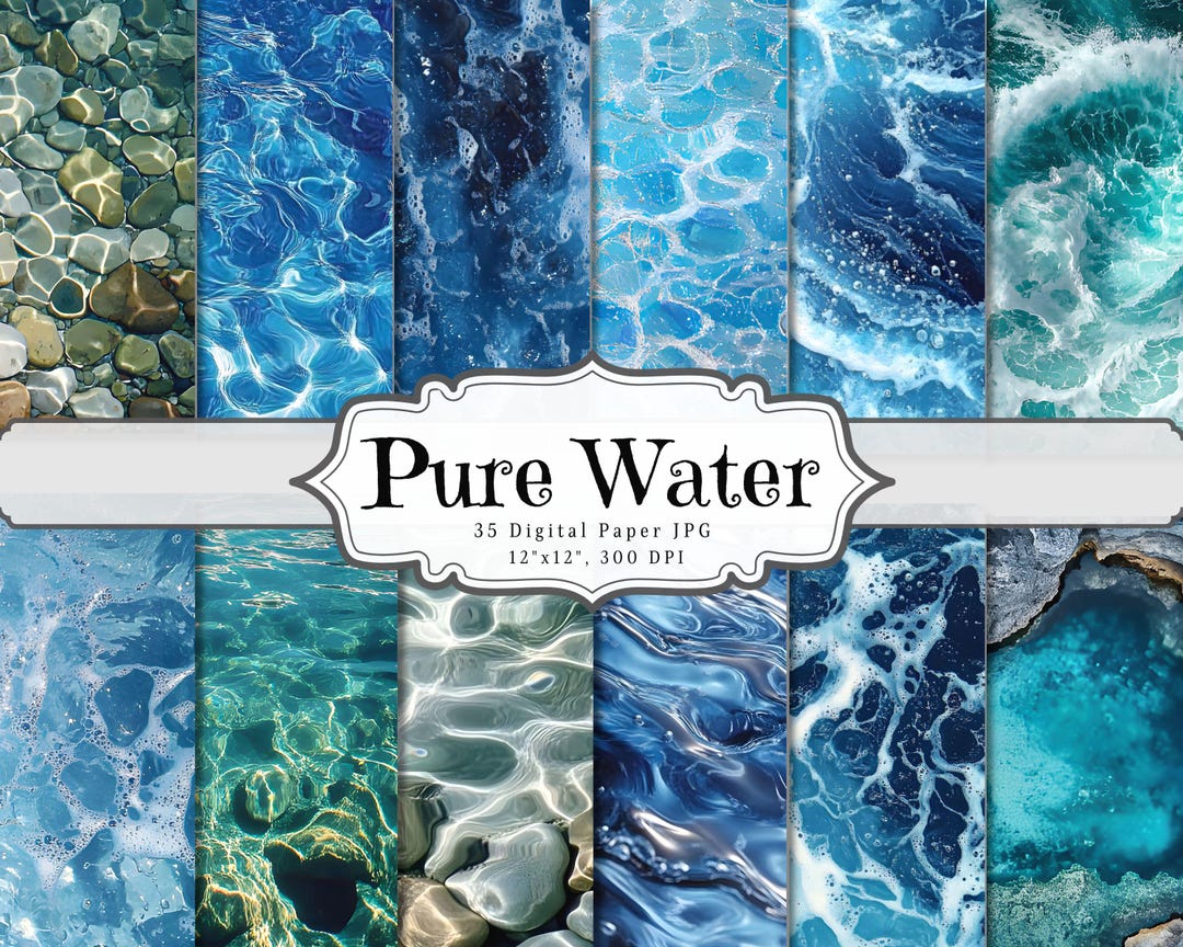 Pure Water Digital Papers, Ocean Printable Ephemera, Water Effect ...