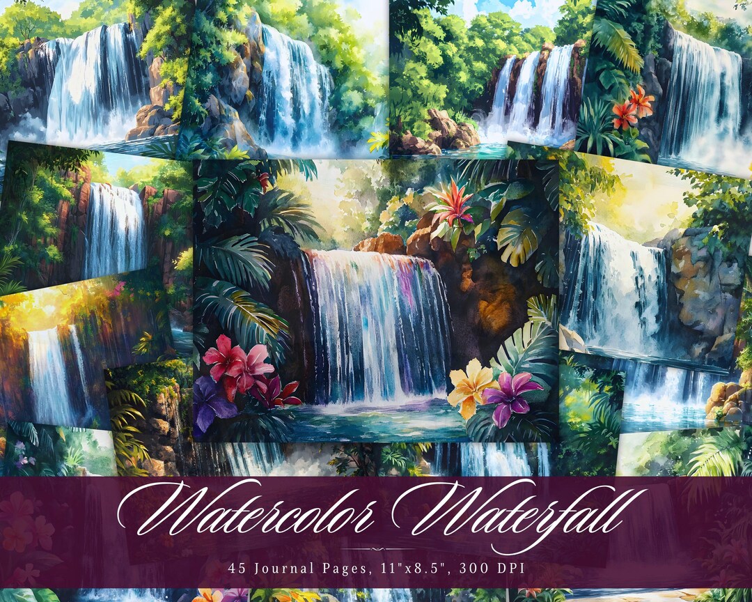 Watercolor Waterfall Junk Journal, Nature Floral Printable Ephemera ...