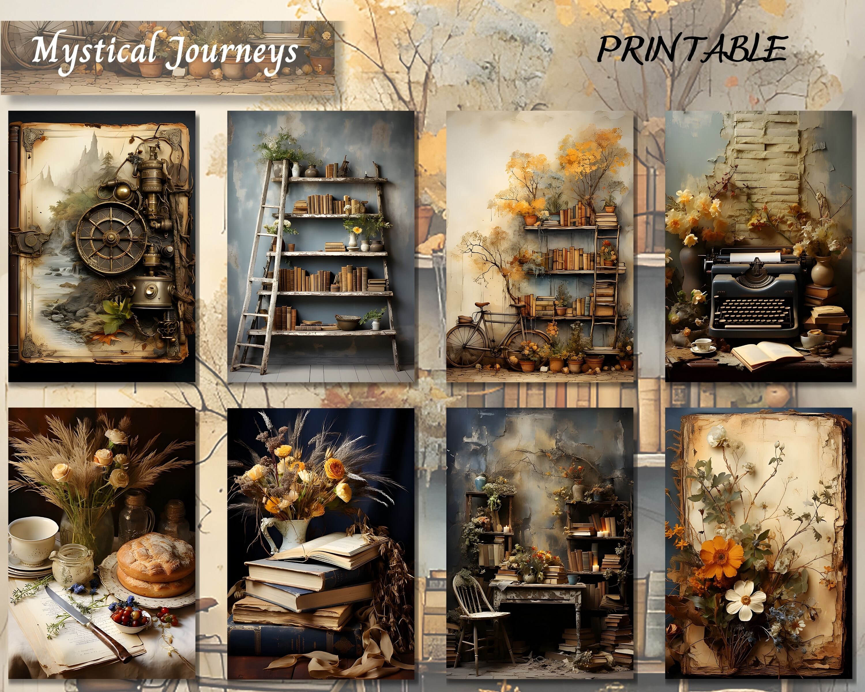 Old Libraries Junk Journal Paper Kit, Homemade Ephemera Journal, Shabby ...