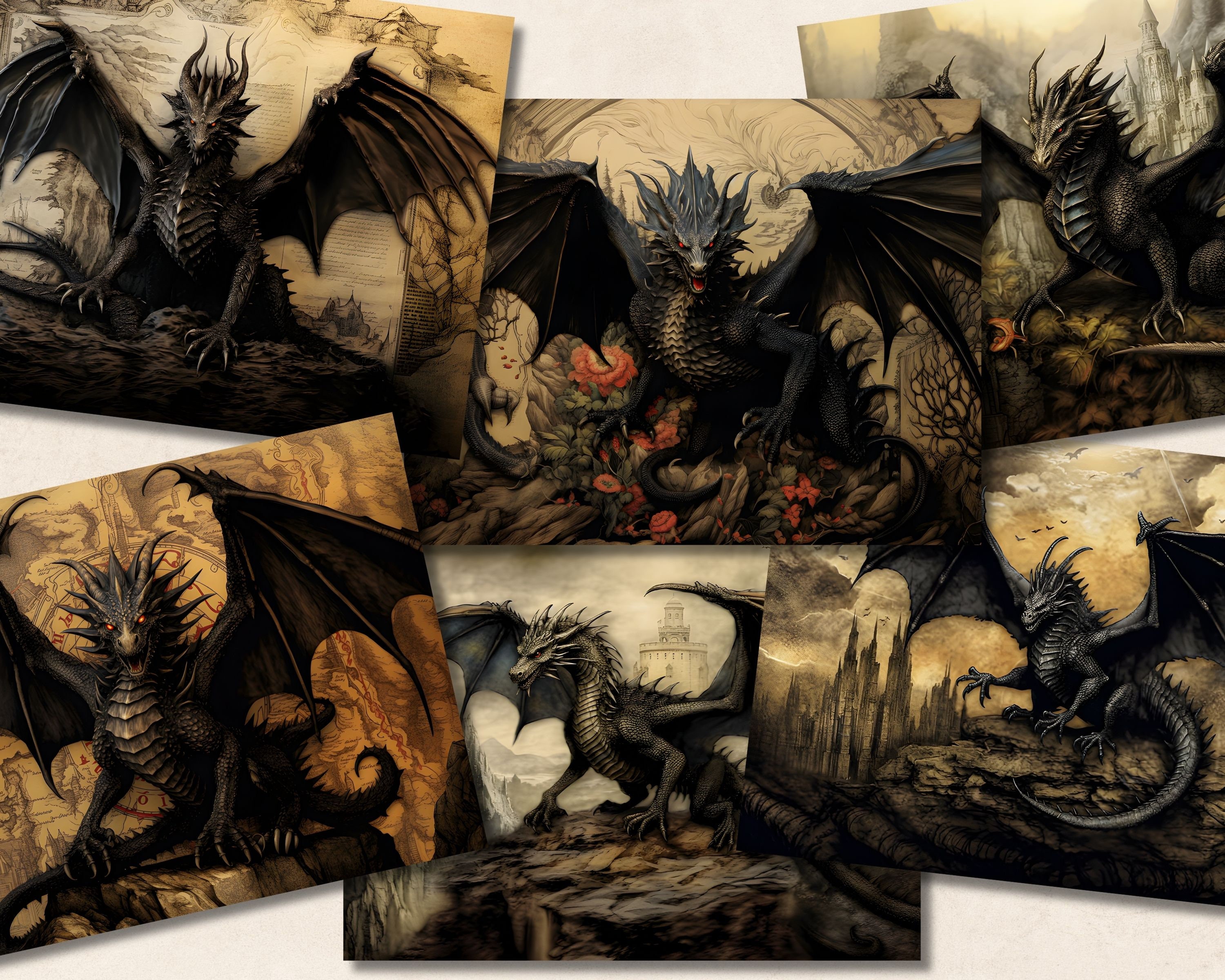 Vintage Dragon Junk Journal Kit: Fantasy Collage, Mythical Dragon ...