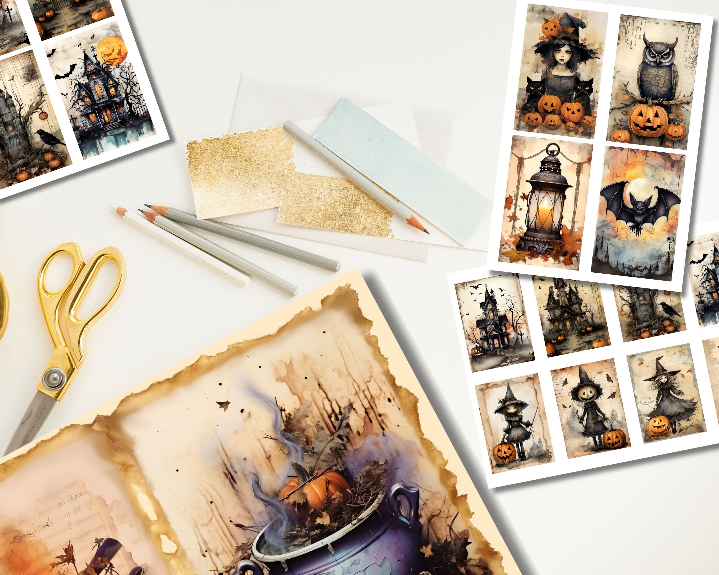 Spooky Halloween Junk Journal Pages - Halloween Scene, Mixed Media ...