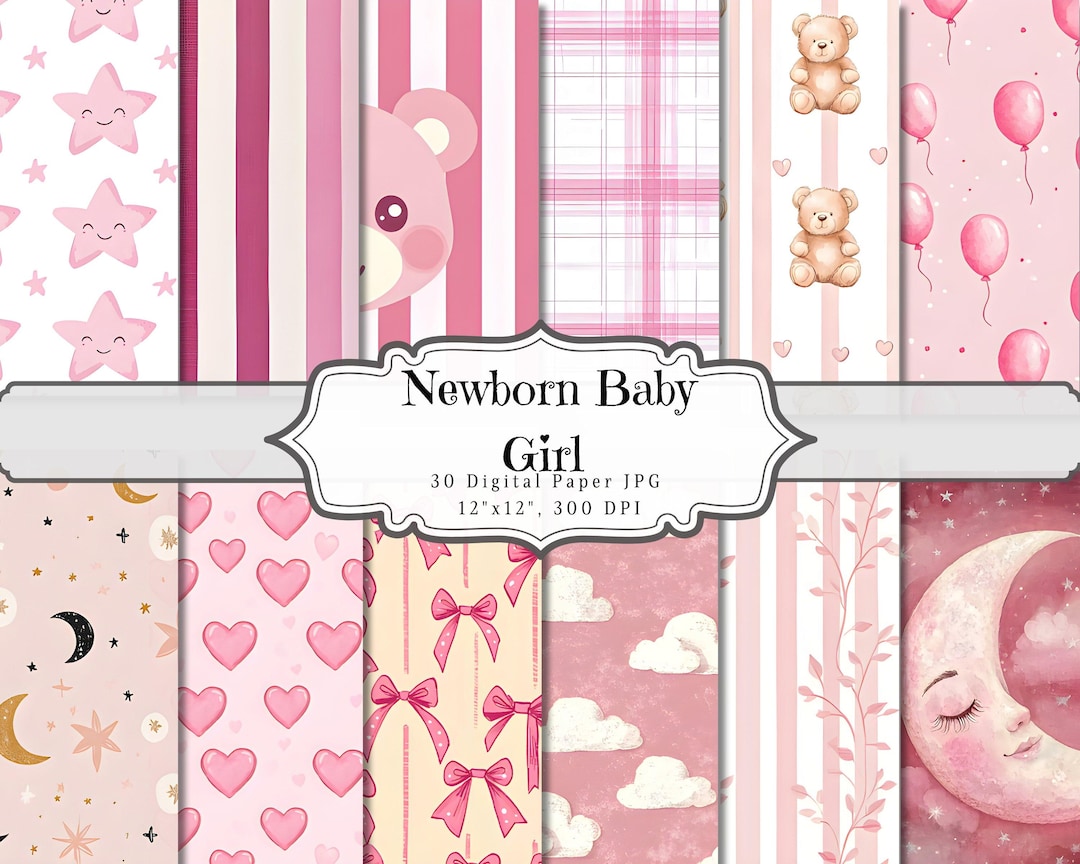 Newborn Baby Girl Digital Paper, Daughter Shabby Chic Printable ...
