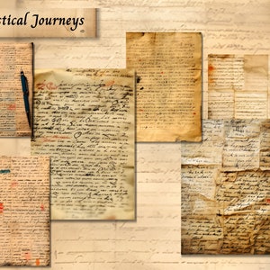 Vintage Handwritten Junk Journal Pages, Printable Writing Antique Old ...