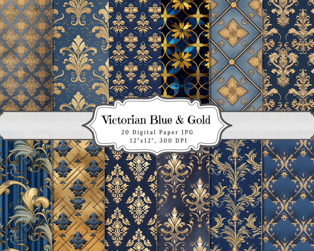 Blue and Gold Digital Paper Pack - Watercolor Abstract & Navy Blue Gold ...