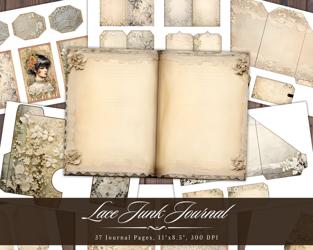 Lace Junk Journal Kit, Vintage Lace Decor Printable Ephemera, Antique ...
