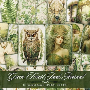 Green Forest Junk Journal Pages, Botanical Nature Printable Ephemera ...