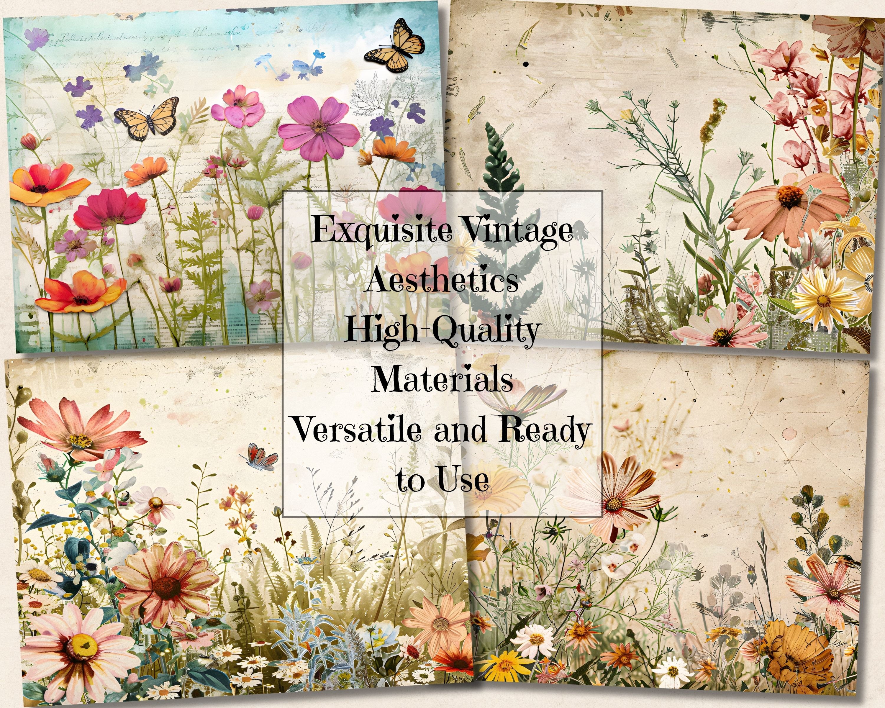 Wildflower Junk Journal Paper, Digital Flowers Page, Spring Digital ...