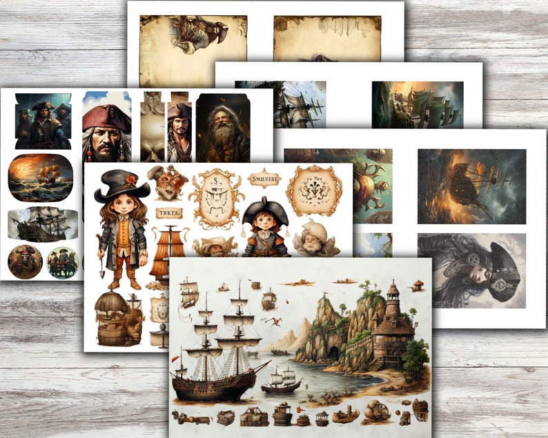 Pirate Junk Journal Kit | Nautical Scrapbook Supplies | Pirate-themed ...