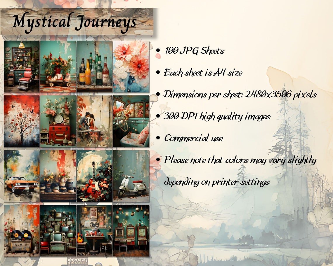 Retro Vibes Junk Journal Kit Paper, Shabby Chic Digital Vintage ...