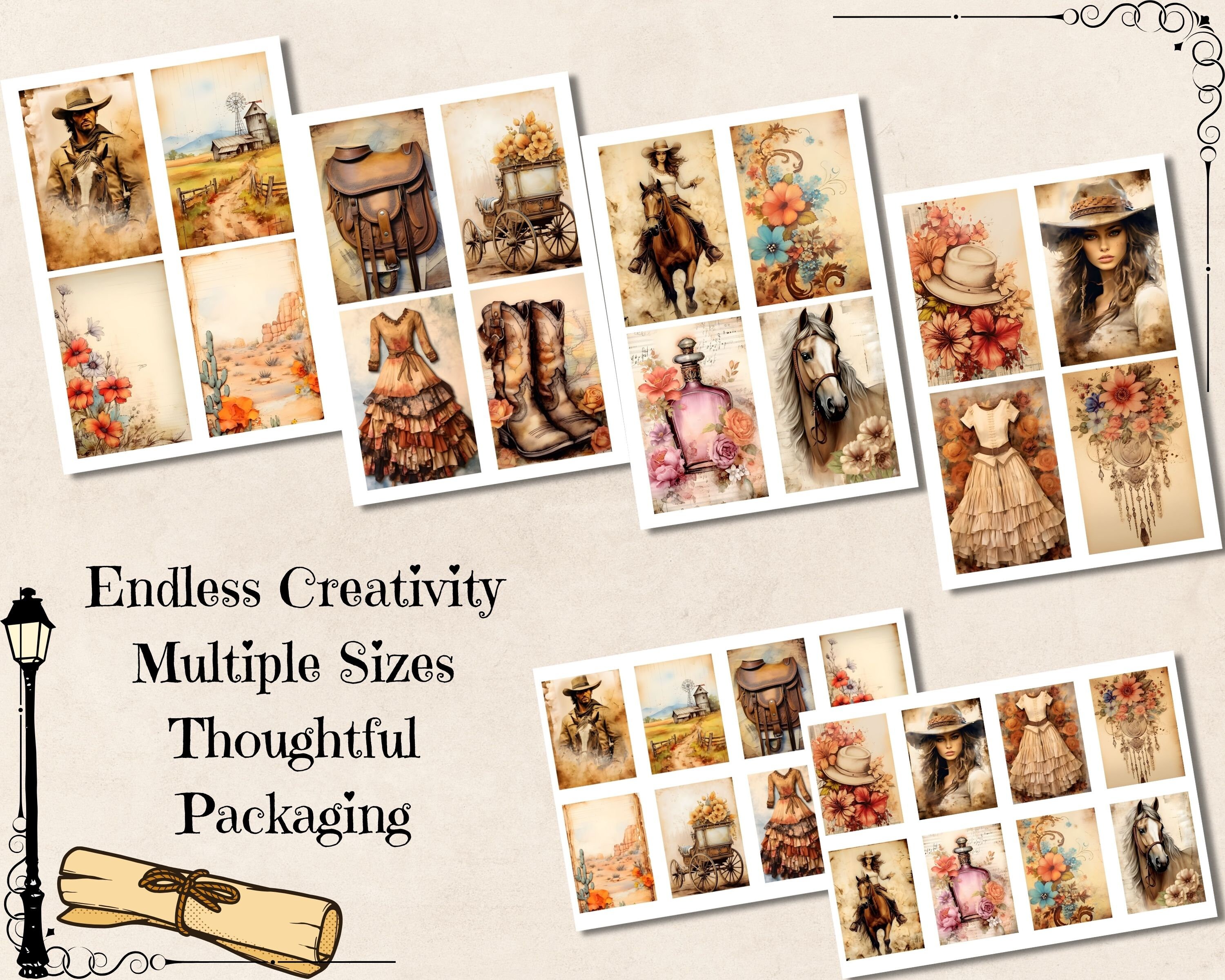 Western Junk Journal Pages, Printable Ephemera Paper, Scrapbooking Kit ...