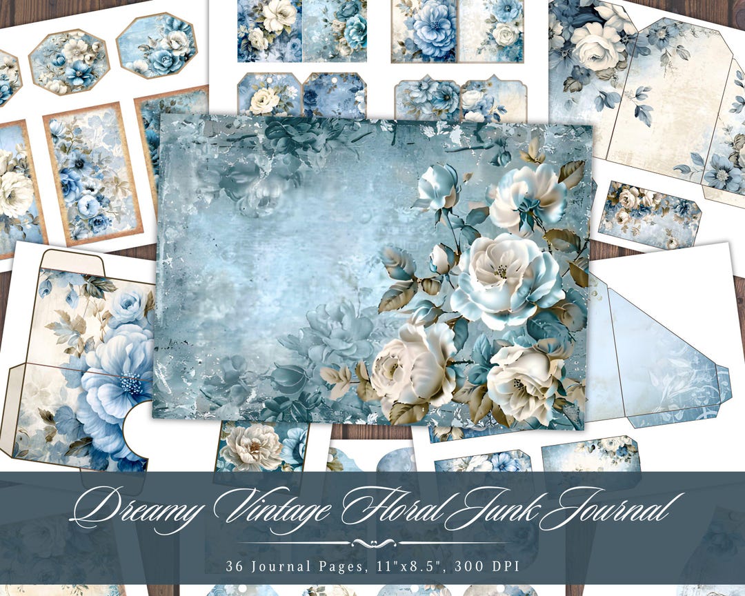 Dreamy Vintage Floral Junk Journal, Floral Shabby Chic Printable ...