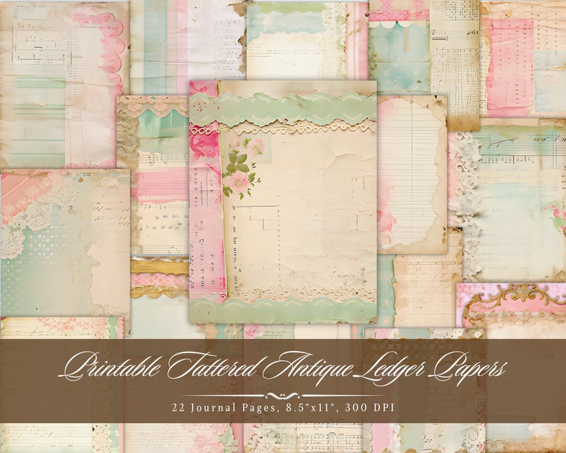 Printable Tattered Antique Ledger Paper, Old Junk Journal Pages Kit ...