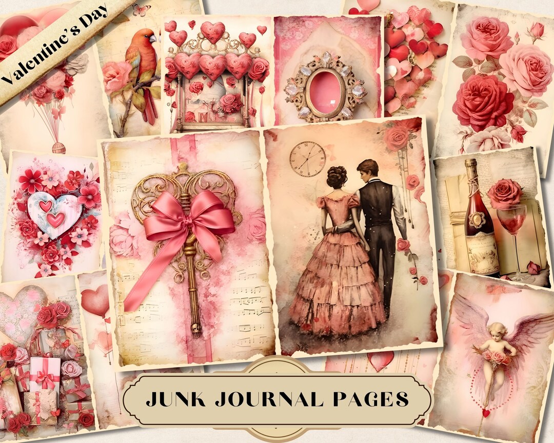 Valentines Day Junk Journal, Shabby Chic, Printable Ephemera ...