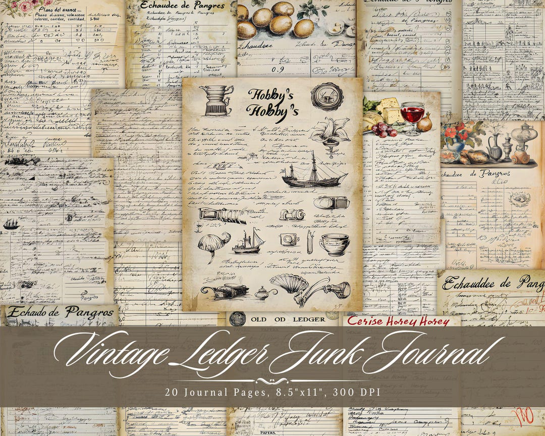 Vintage Ledger Junk Journal Pages, Antique Writing Paper Printable ...