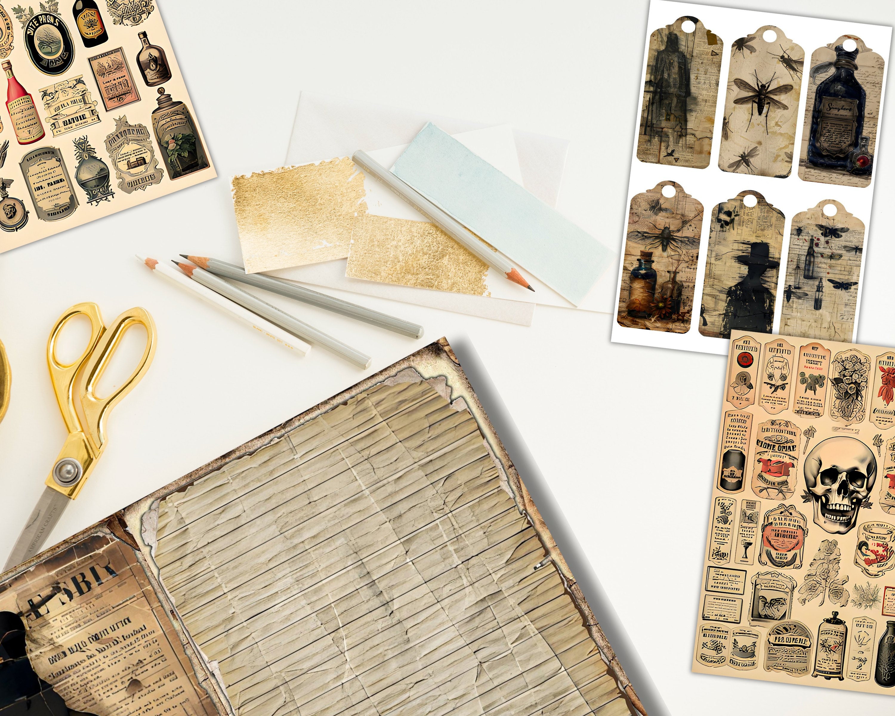 Sinister Junk Journal Paper, Vintage Spooky Printable Ephemera, Old ...