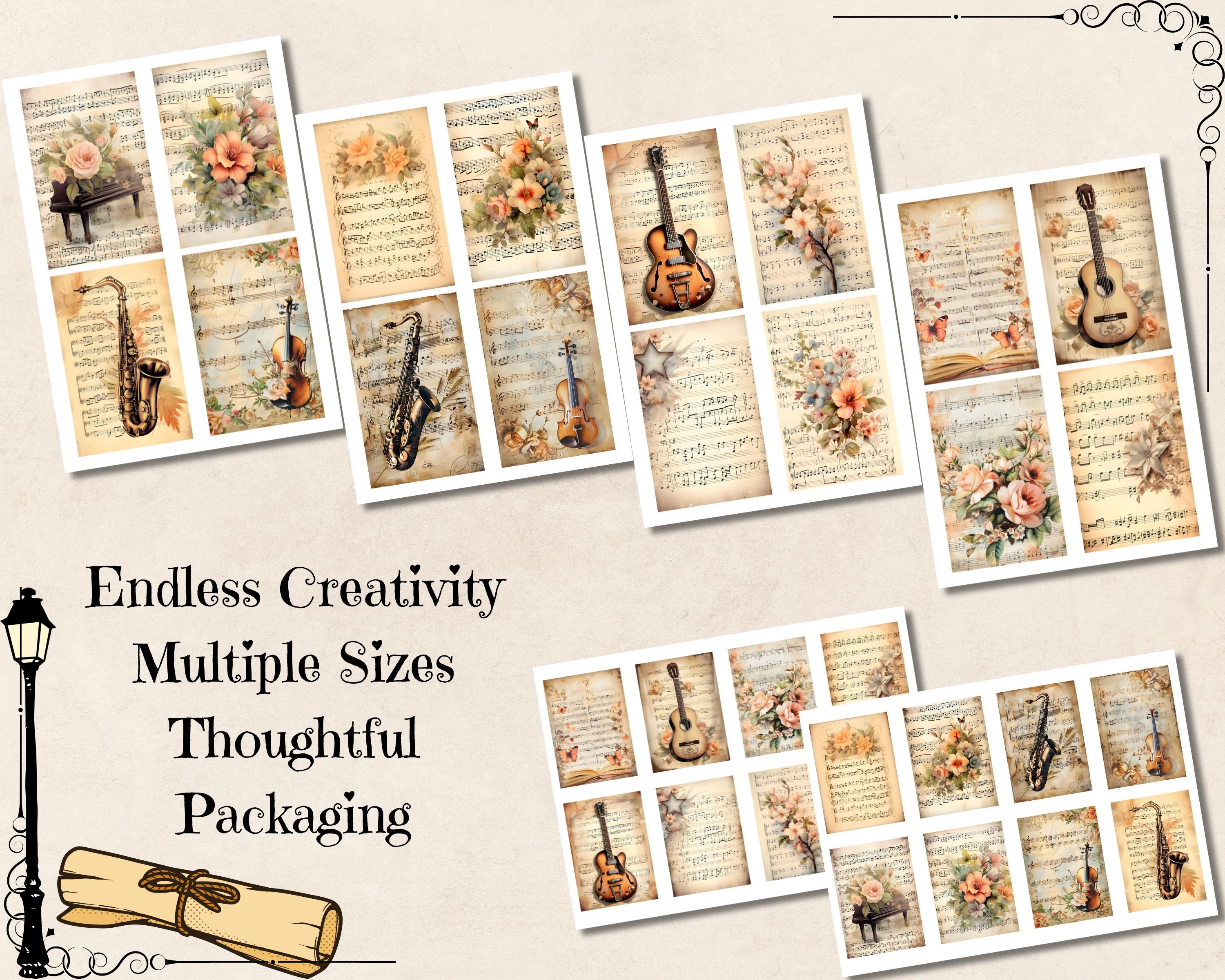 Vintage Music Junk Journal Pages: Decoupage Digital Art, Printable ...