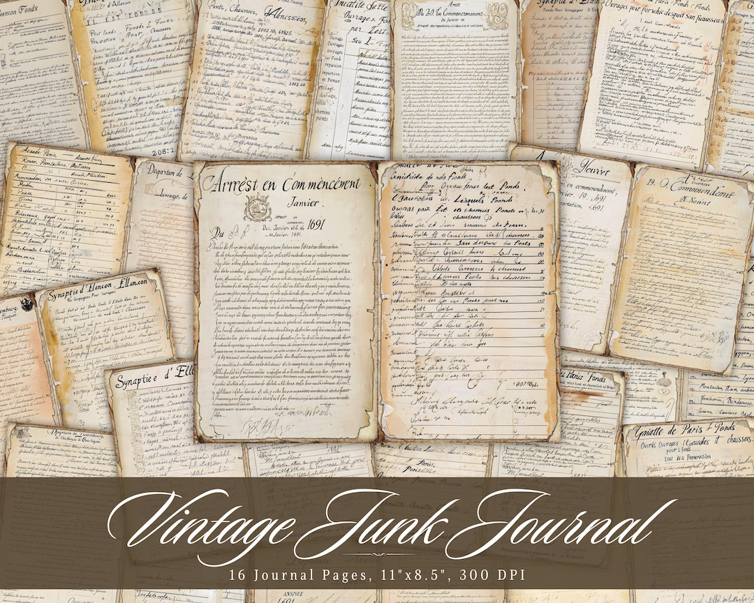 Vintage Junk Journal, Aged Writing Pages Printable Ephemera, Vintage ...