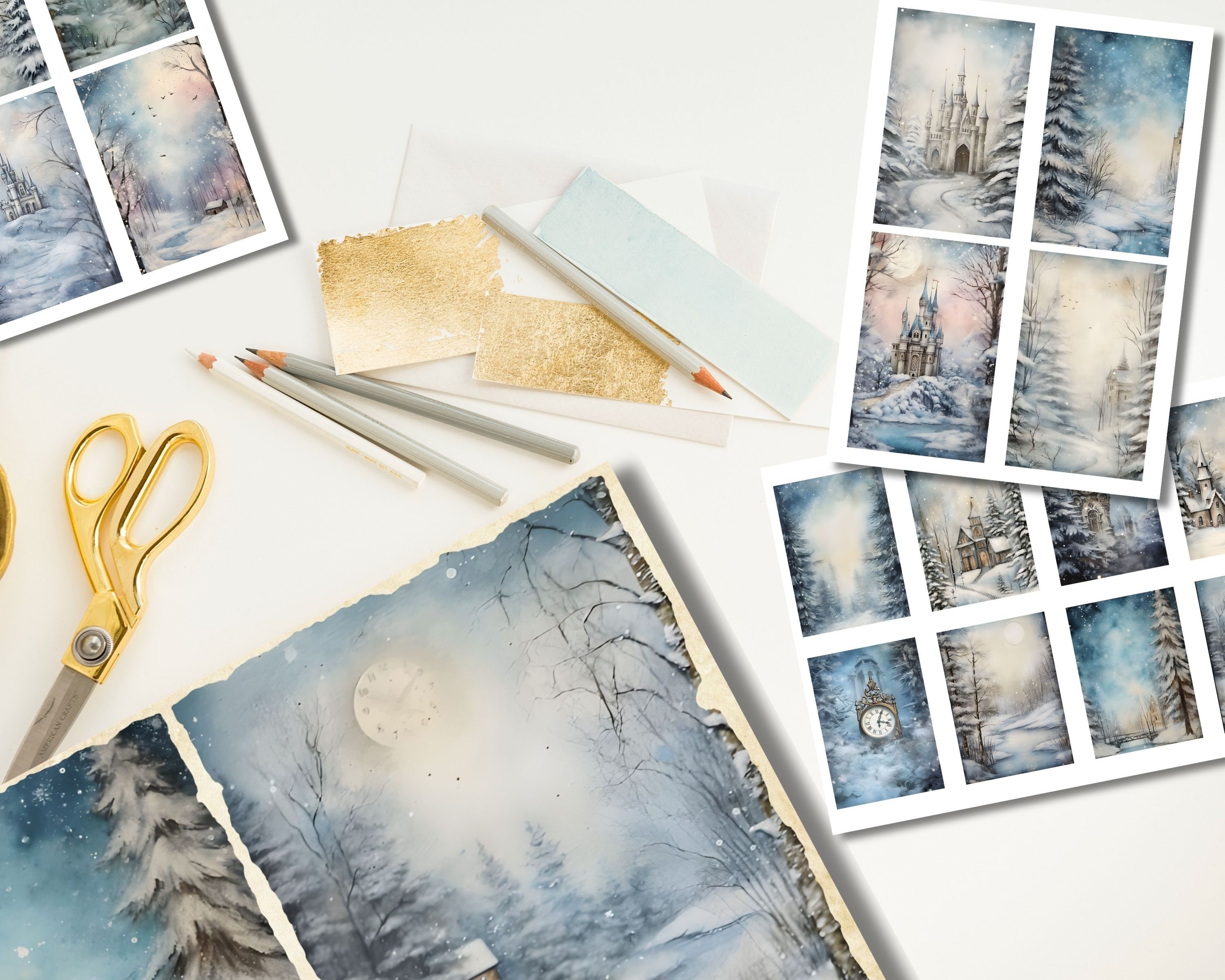 Winter Wonderland Junk Journal Pages JPG, Snow Journaling Kit, Mixed Media, Scrapbook Collage ...