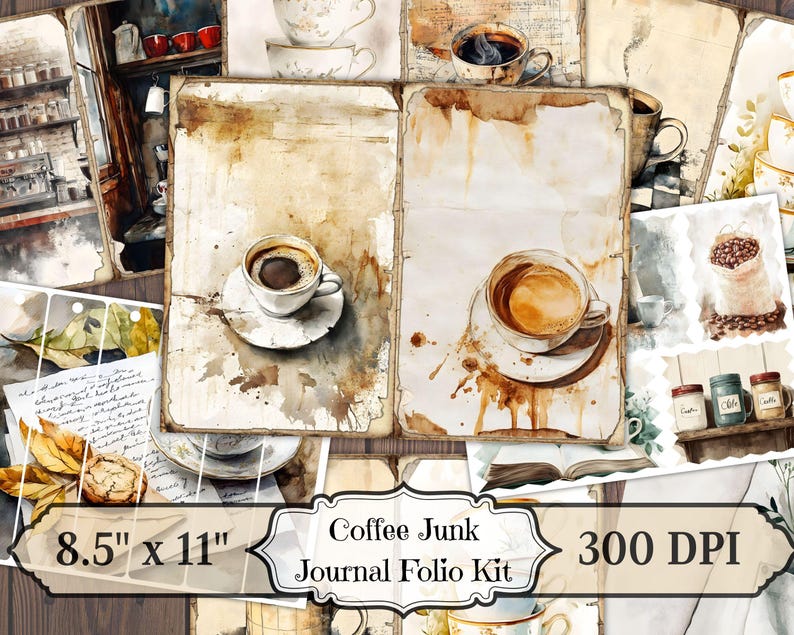 Coffee Junk Journal Folio Kit, Tea Drink Printable Ephemera, Vintage ...