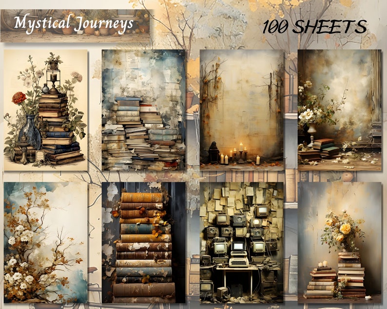 Old Libraries Junk Journal Paper Kit, Homemade Ephemera Journal, Shabby ...