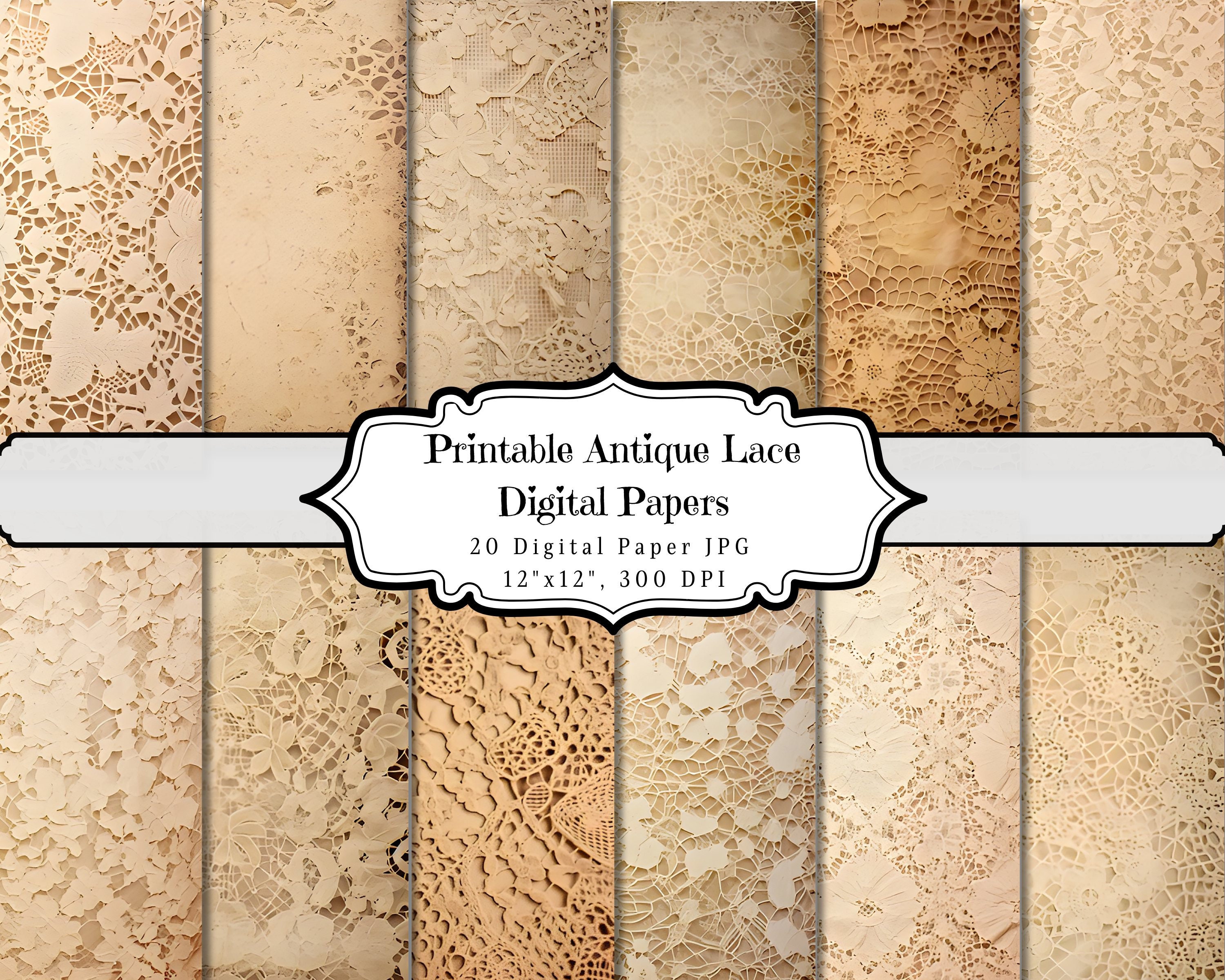 Antique Lace Digital Papers, Aged Old Printable Ephemera, Rustic Grunge ...