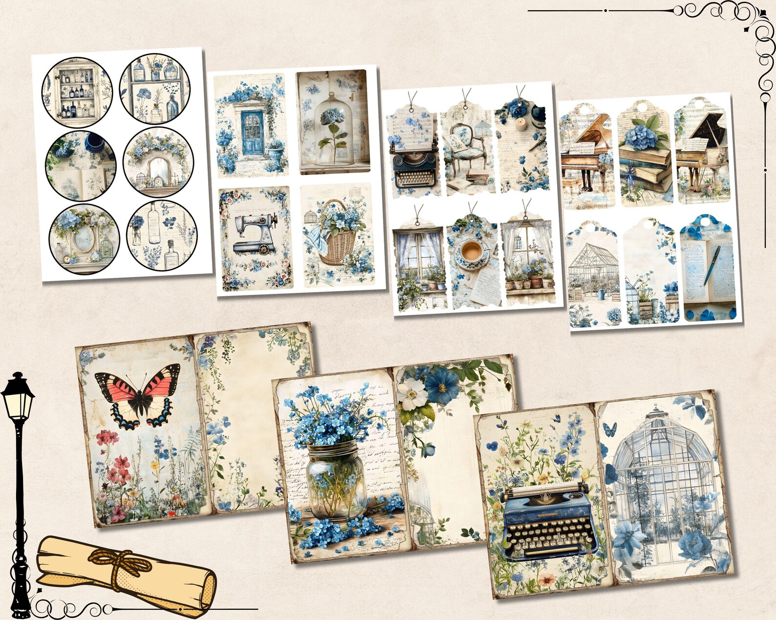 Forget-me-not Junk Journal Kit, Remembrance Printable Ephemera, Vintage ...