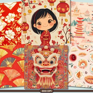 Chinese New Year Digital Paper Pattern, Asian Printable Ephemera Paper ...