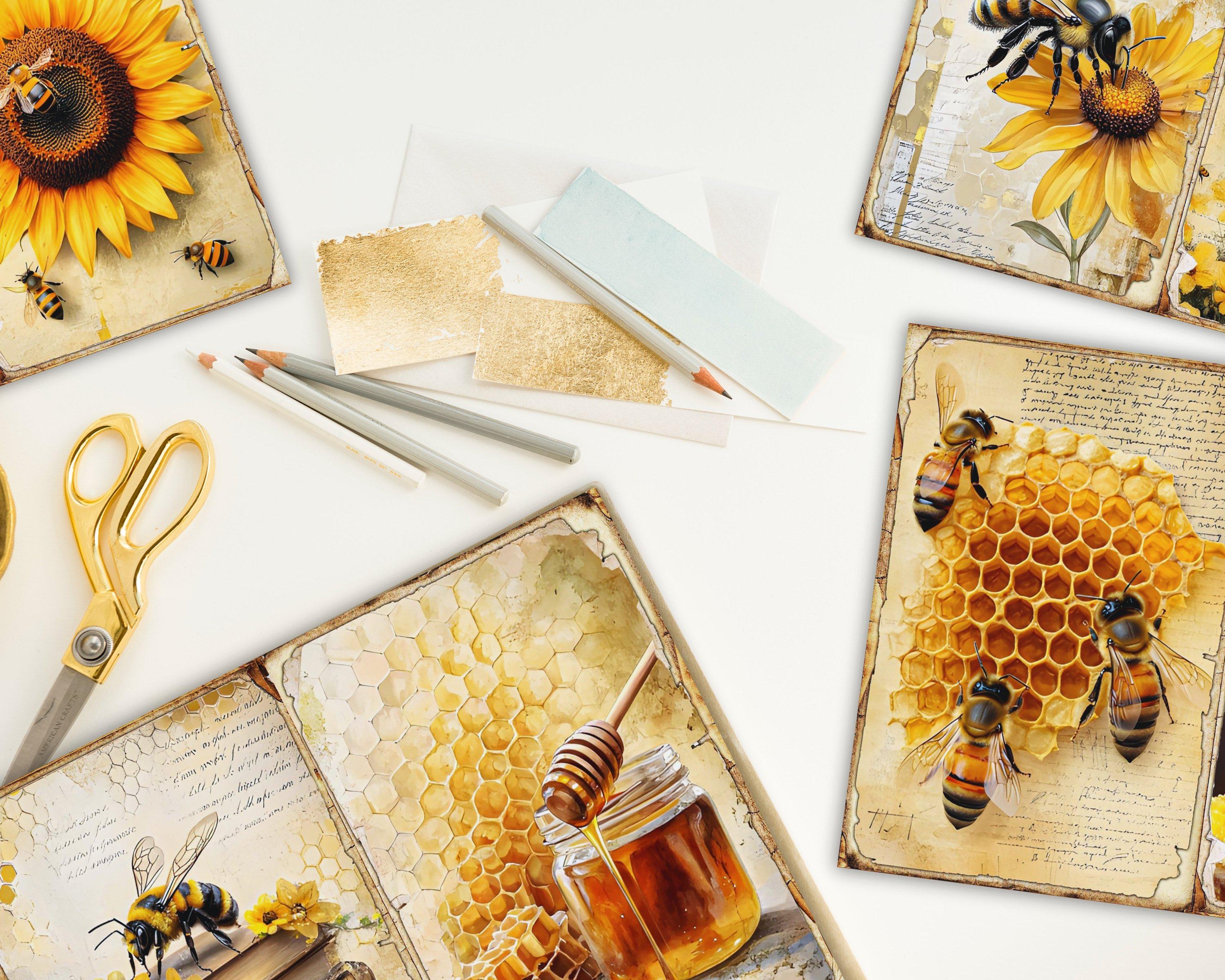 Honey Bees Junk Journal, Sunflower Printable Ephemera Pages, Bee Pollen ...