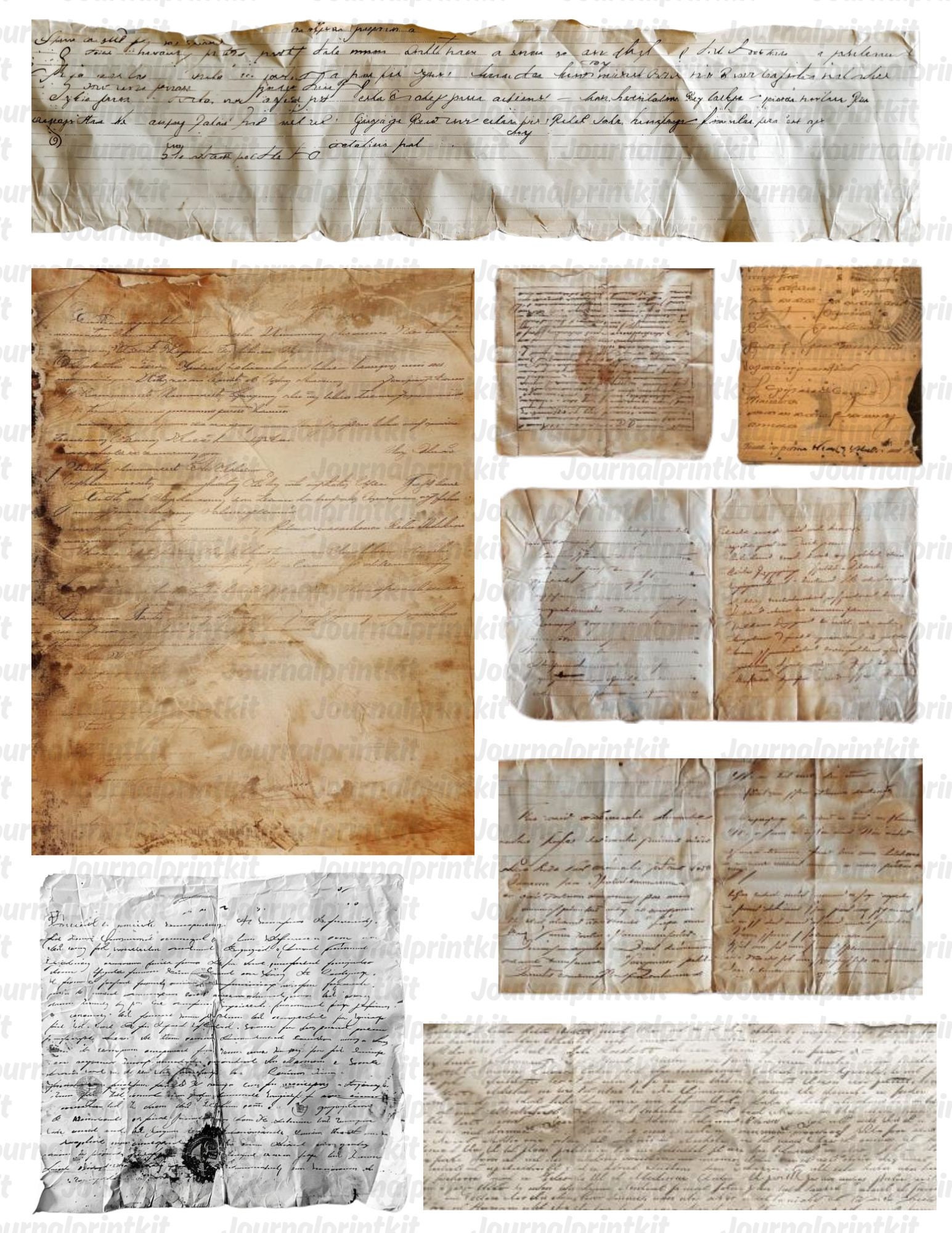 Handwritten Script Printable Paper, Vintage Journal Paper, Junk ...