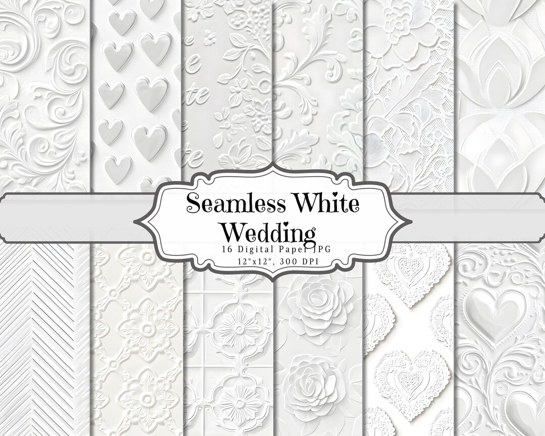 White Wedding Digital Paper, Elegant White Printable Ephemera, Vintage ...