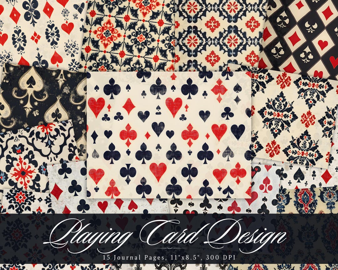 Playing Card Design Journaling Papers, Deck of Cards Printable Ephemera ...