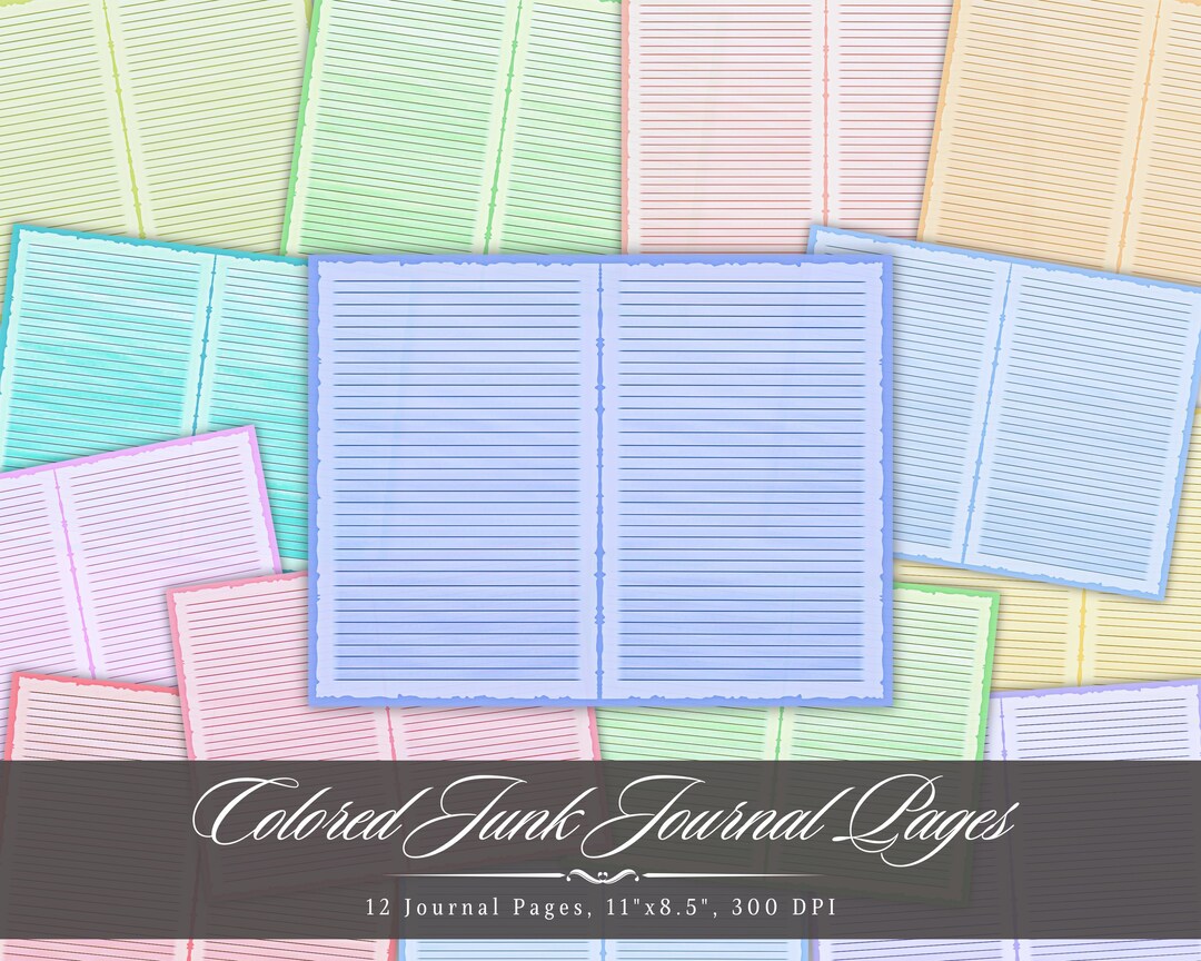 Colored Junk Journal Pages, Color Lined Writing Page Printable Ephemera ...