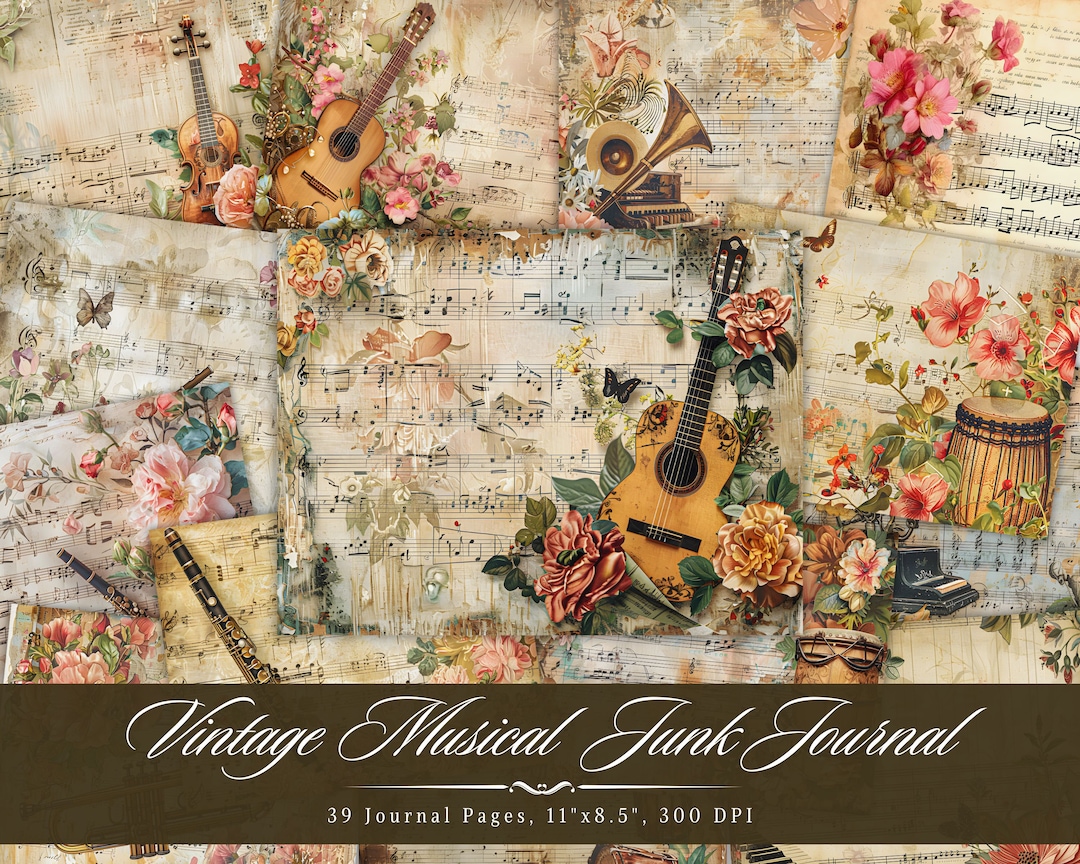 Vintage Musical Junk Journal Paper, Digital Old Music Sheet, Musical ...