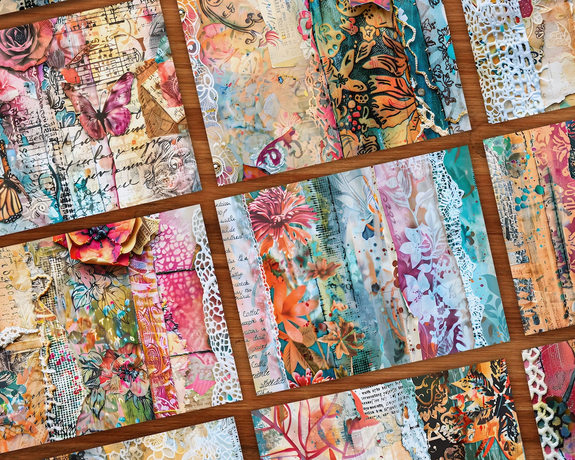 Boho Junk Journal Kit Paper, Distressed Abstract Bohemian Printable ...