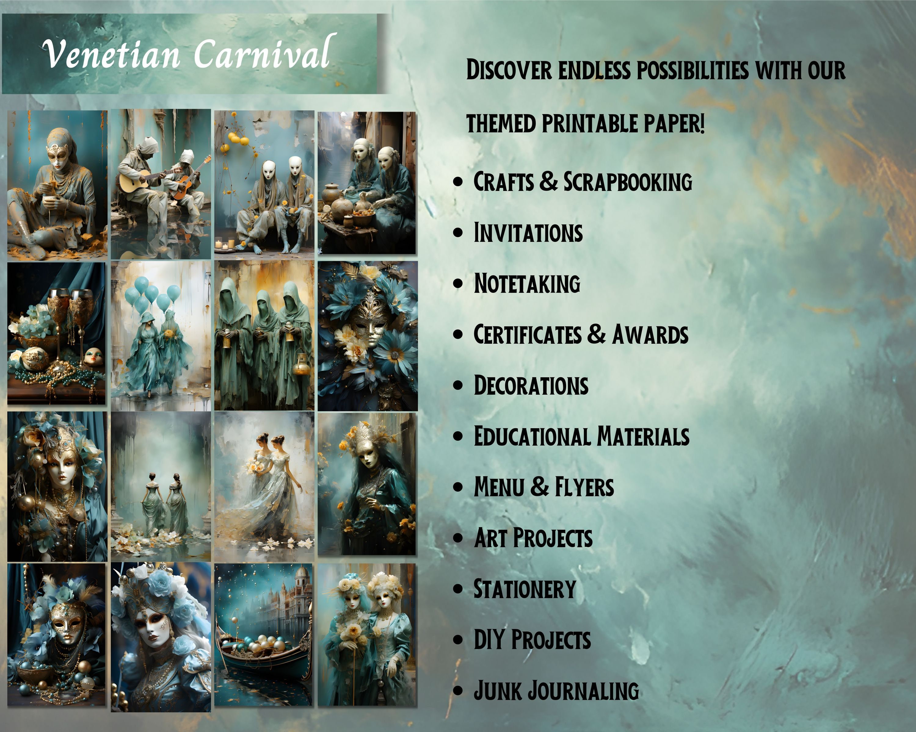 Venetian Carnival Junk Journal Paper, Vintage Printable Ephemera ...