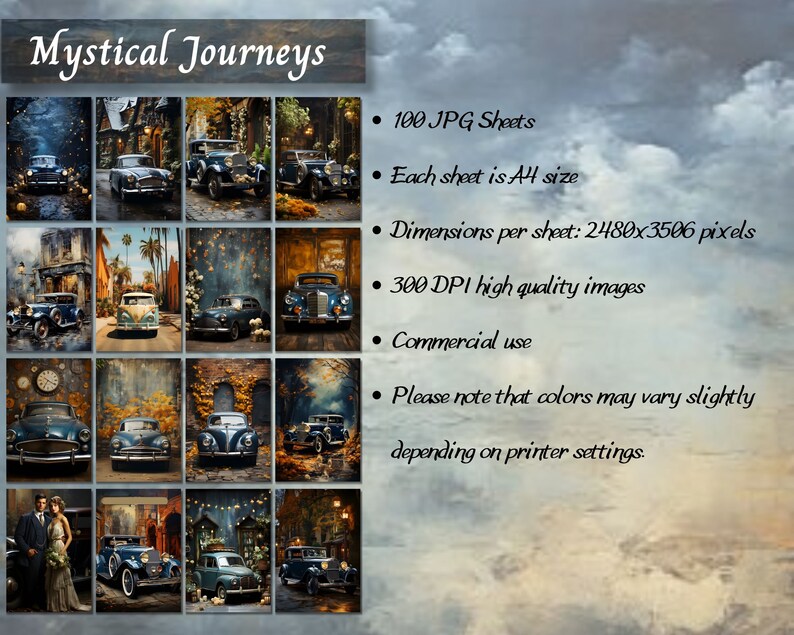 Vintage Cars Junk Journal Paper JPG, Retro Journaling Kit, Digital ...