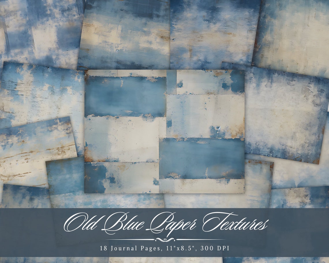 Old Blue Paper Textures Junk Journal, Watercolor Shabby Chic Printable ...