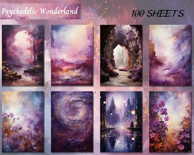Psychedelic Wonderland Junk Journal Kit, Watercolor Printable Ephemera ...