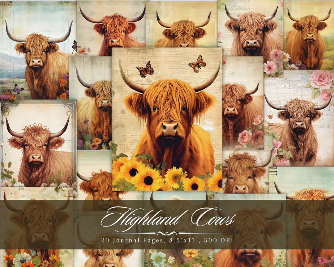 Highland Cow Junk Journal Paper Kit, Mixed Media, Journaling Printable ...