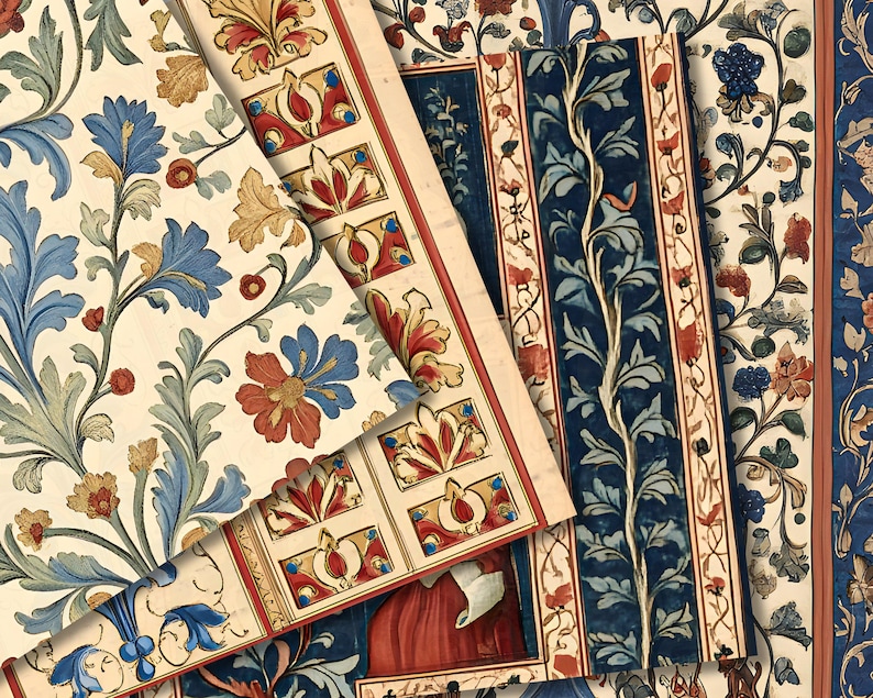 Illuminated Manuscript Digital Paper | Printable Medieval Junk Journal ...