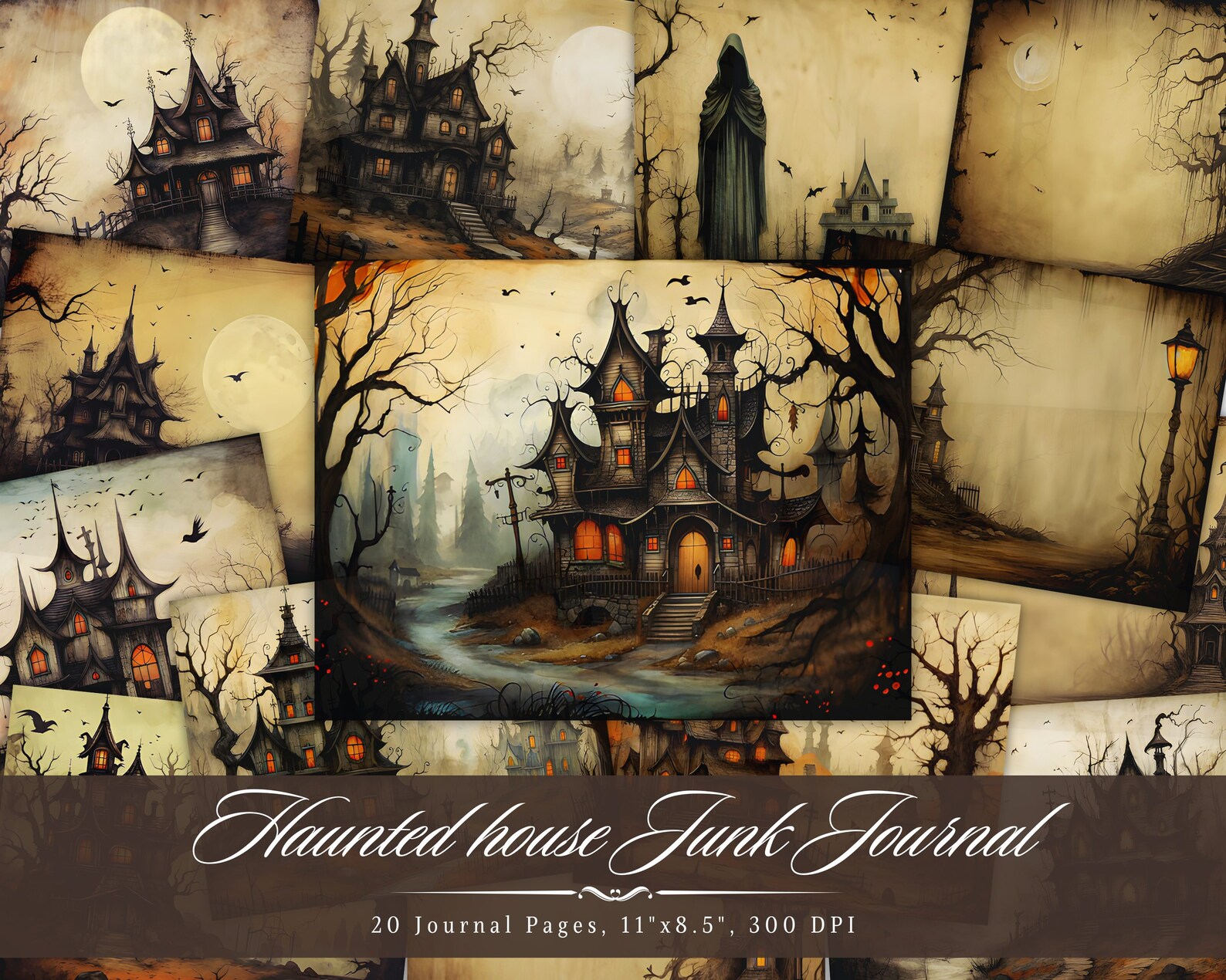 Haunted House Junk Journal Pages, Vintage Halloween Printable Ephemera ...