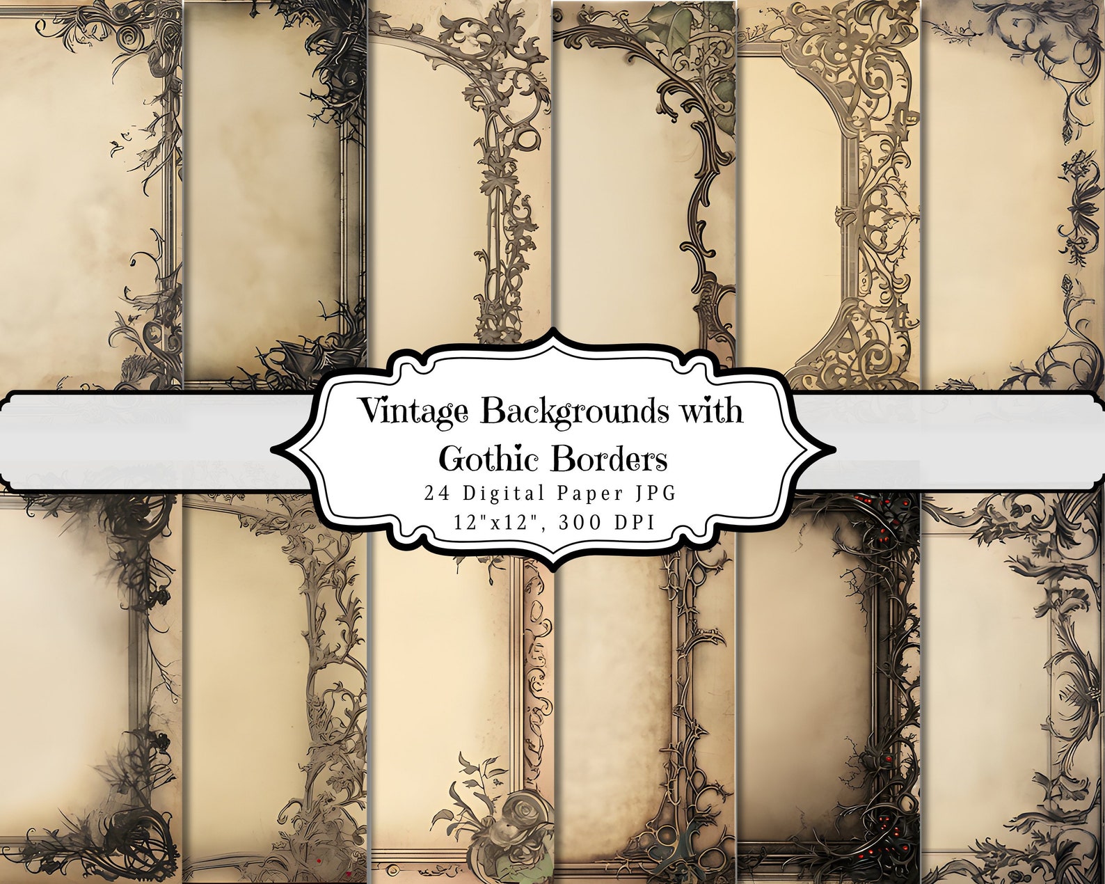 Gothic Borders Junk Journal, Halloween Witchy Printable Ephemera ...