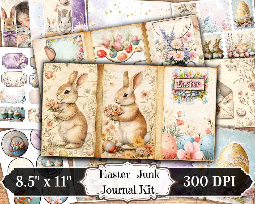 Easter Junk Journal Paper, Spring Easter Printable Ephemera, Vintage Floral Scrapbooking Collage ...