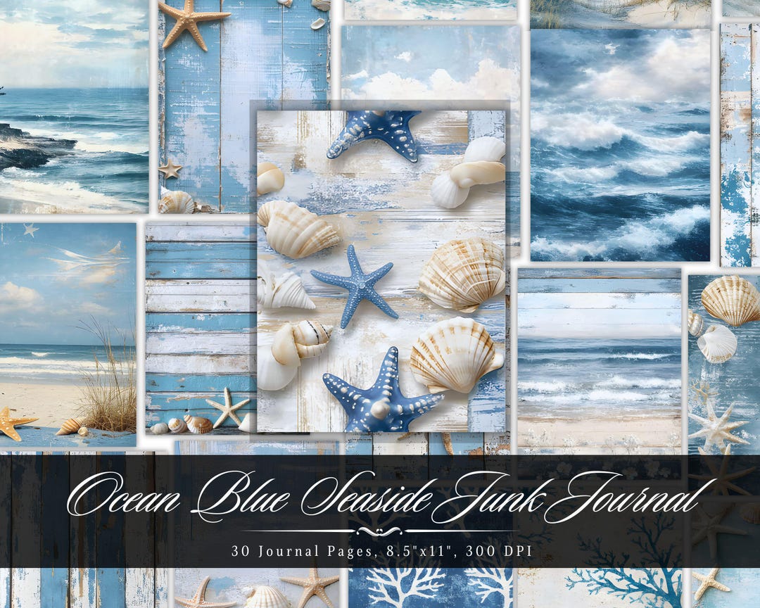 Ocean Blue Seaside Junk Journal, Coastal Beach Printable Ephemera Paper ...