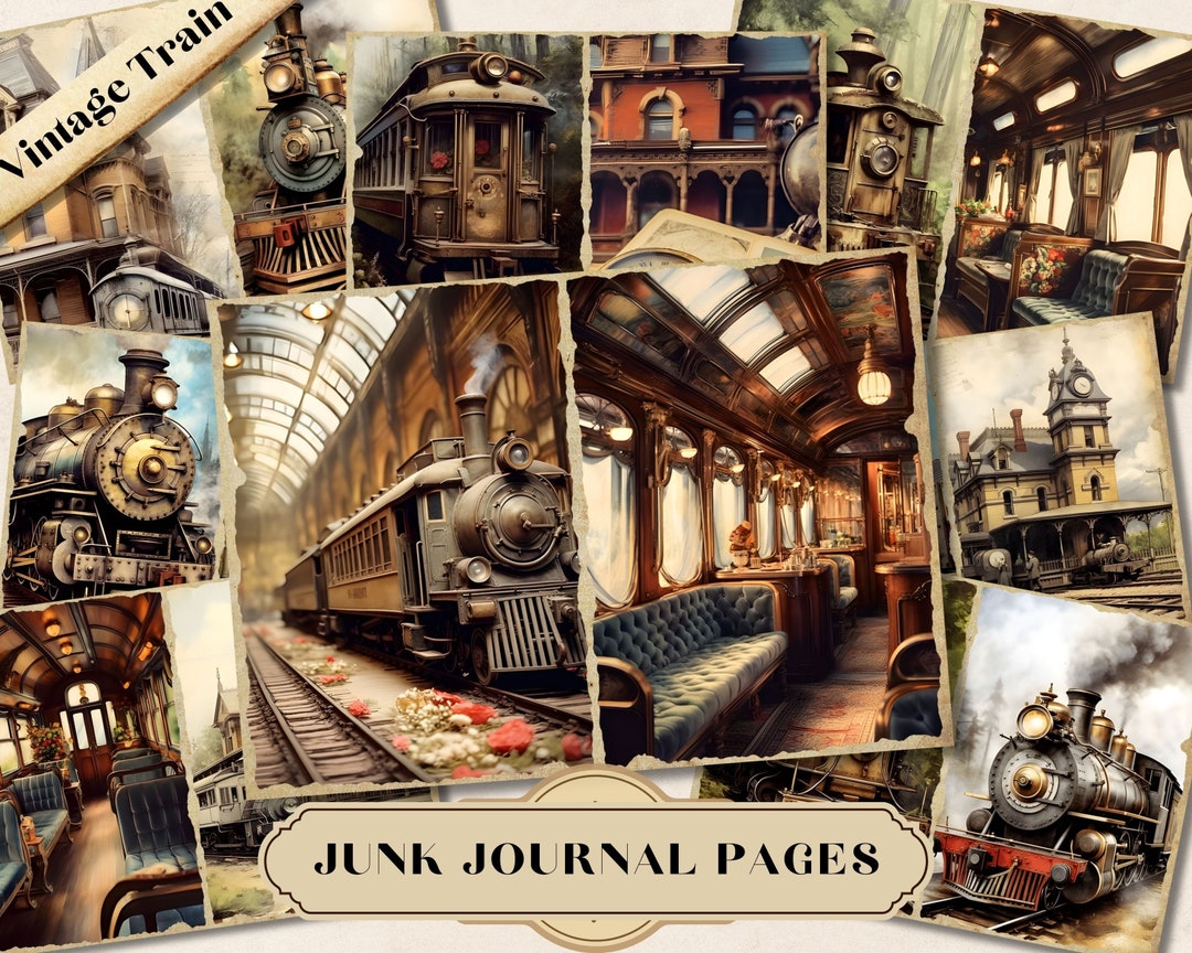 Vintage Train Junk Journal Kit, Printable Ephemera Pages, Shabby Chic ...